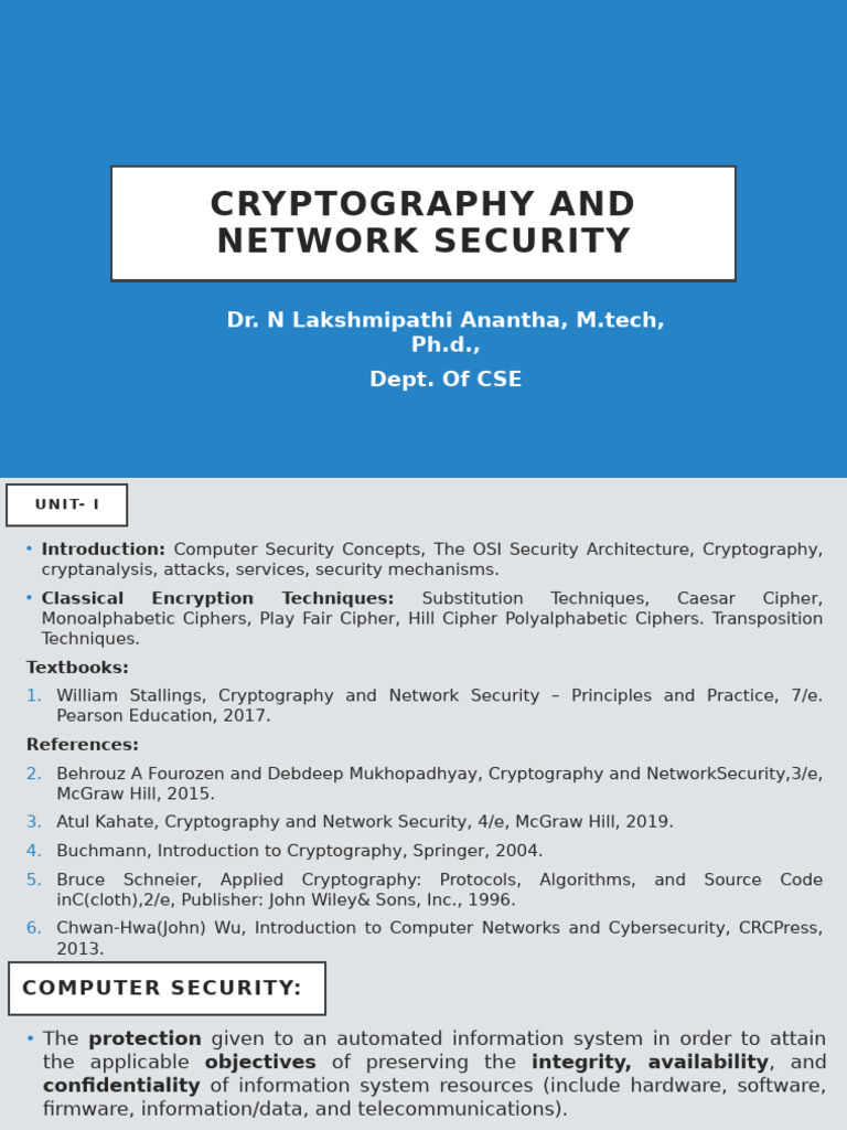 CNS ANLP Unit-1 | PDF | Cryptanalysis | Cryptography
