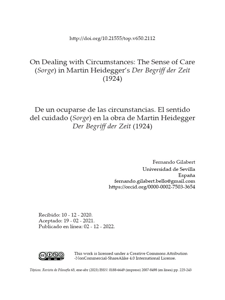 Sorge and the Sense of Care | PDF | Martin Heidegger | Ser y tiempo