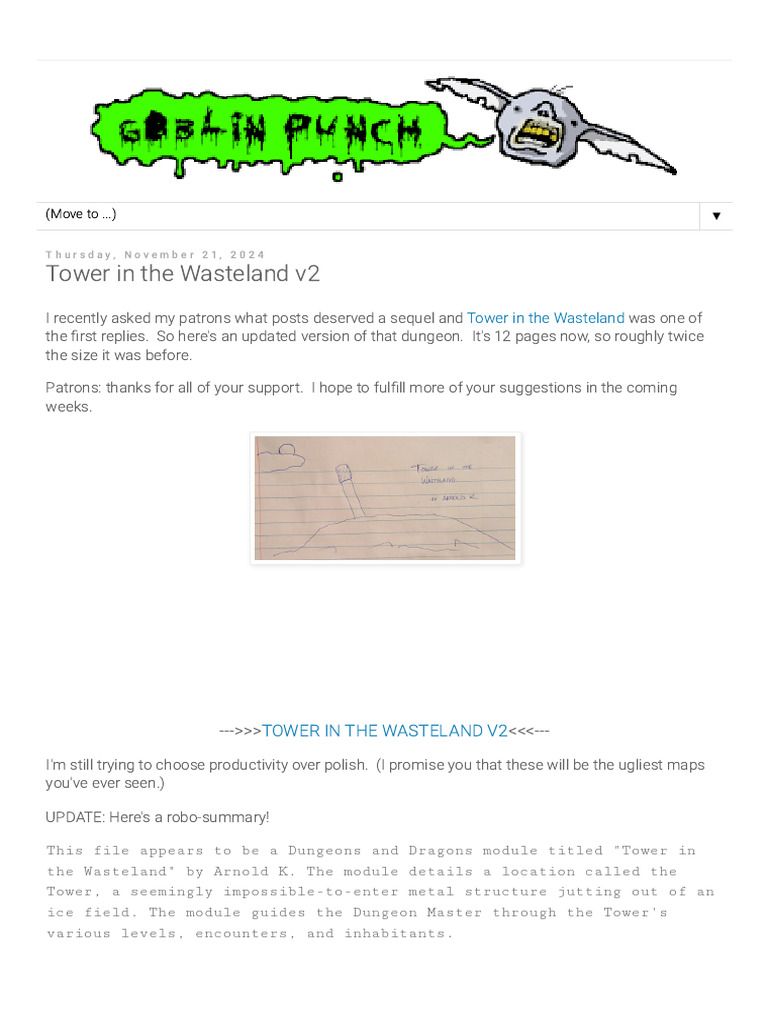 Updated Dungeon Module: Tower in the Wasteland | PDF