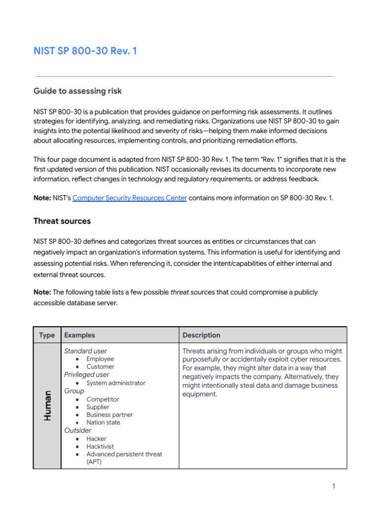 Nist Sp 800-30 Rev. 1 | PDF | Vulnerability (Computing) | Risk