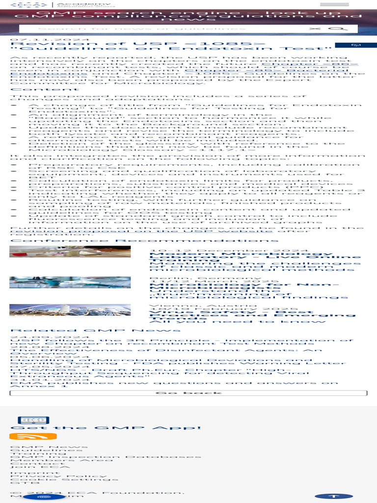 Revision of USP 1085 Guidelines On Endotoxin Test - ECA Academy | PDF