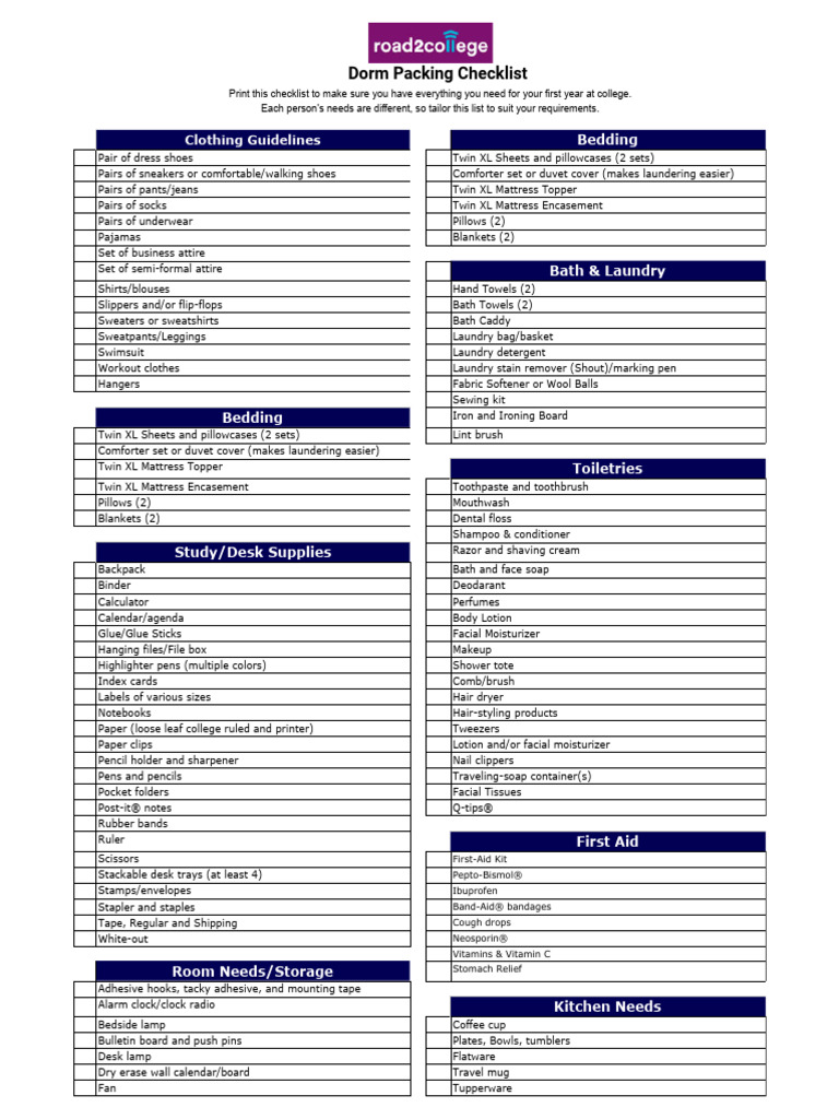Dorm-Packing-Checklist | PDF