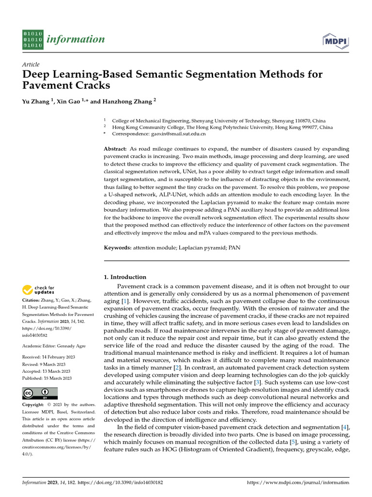 Deep Learning Based Semantic Segmentation Methods For Pavement Cracks Pdf Image Segmentation 