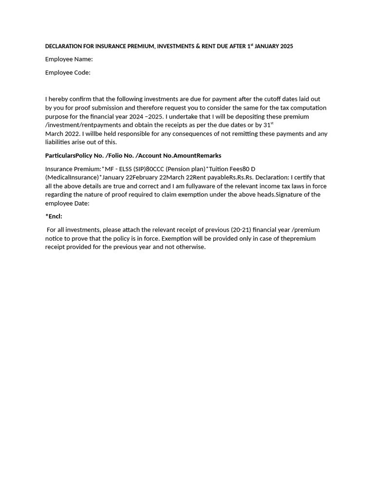 SIP Declaration for Tax Computation | PDF