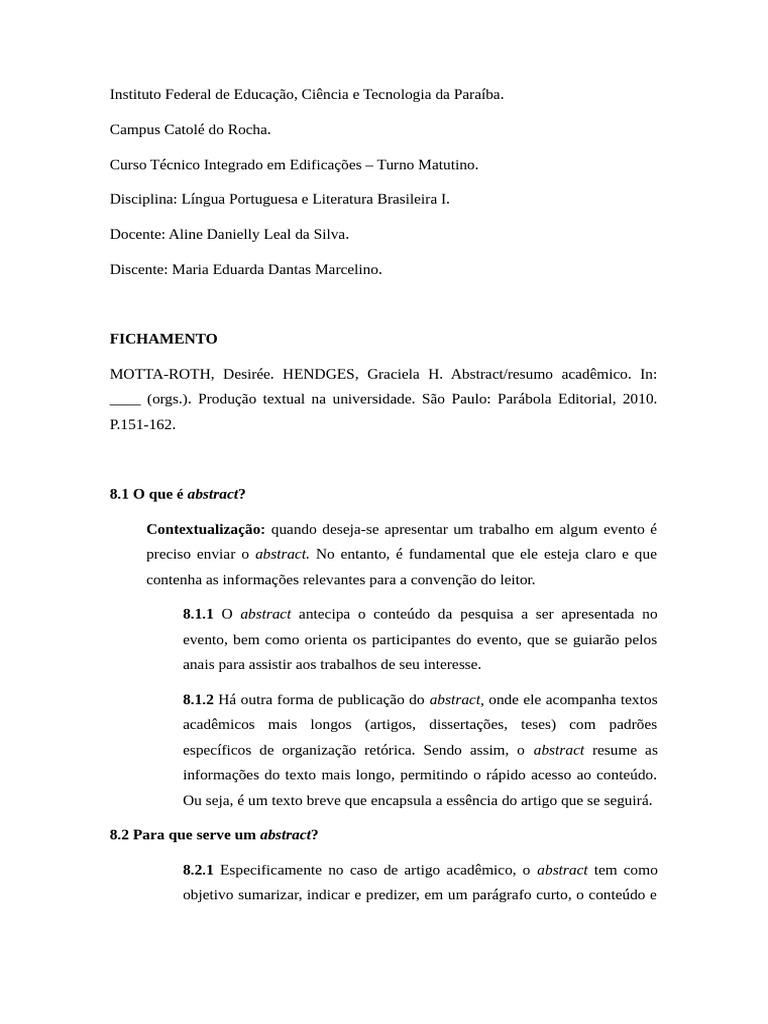 Fichamento e Resumo | PDF | Abstract (resumo) | Publicações acadêmicas Fichamento e Resumo | PDF | Abstract (resumo) | Publicações acadêmicas