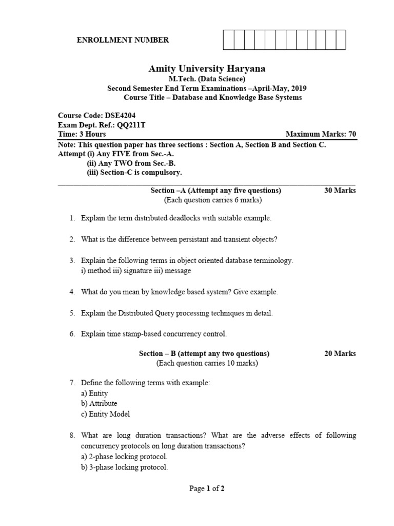 MTech (DS) Sem-II Database and Knowledge Base Systems - Out | PDF