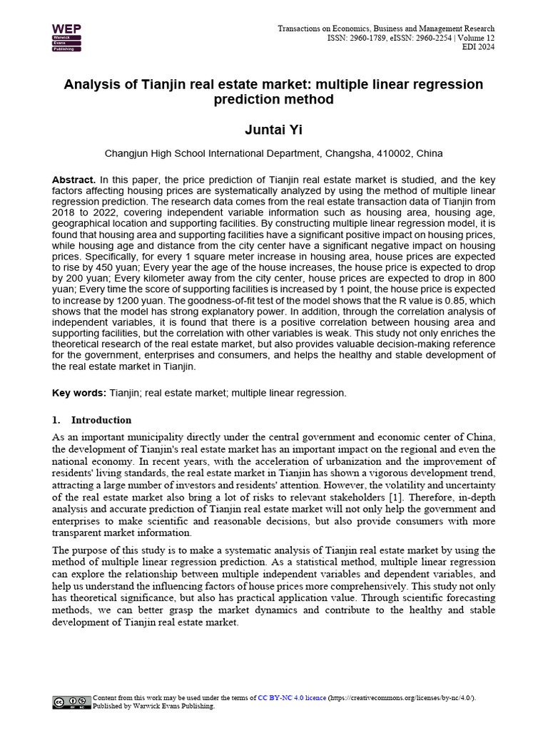 Analysis of Tianjin Real Estate Market Multiple Li | PDF | Dependent ...