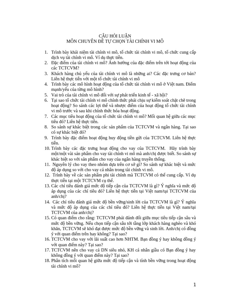 CÂU HỎI LUẬN. Chuyen de tu chon TCVM | PDF