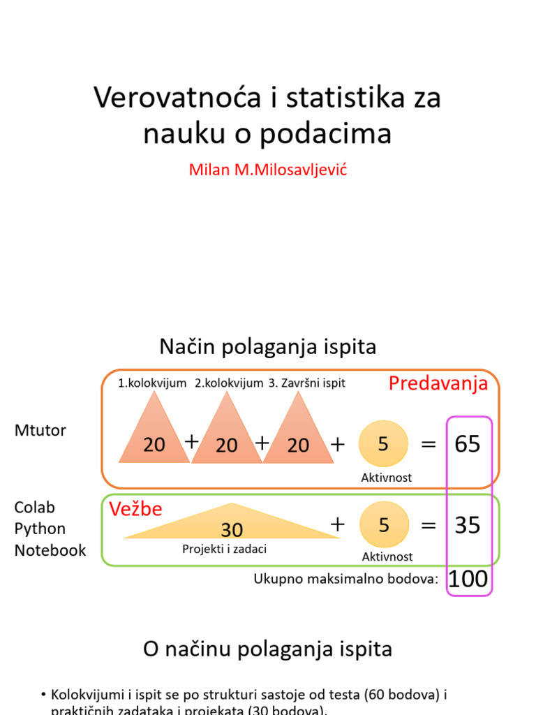 Lekcija 1 Uvodno predavanje - Verovatnoća i statistika za nauku o podacima | PDF