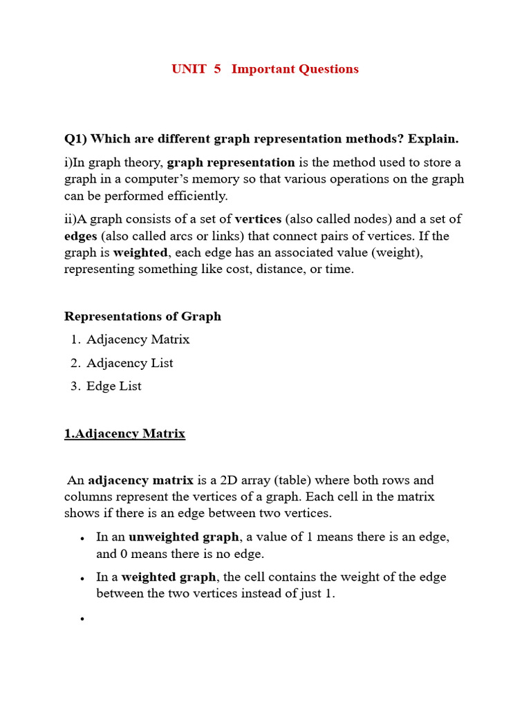 UNIT 5 Important Questions Ans | PDF | Vertex (Graph Theory) | Mathematical Relations