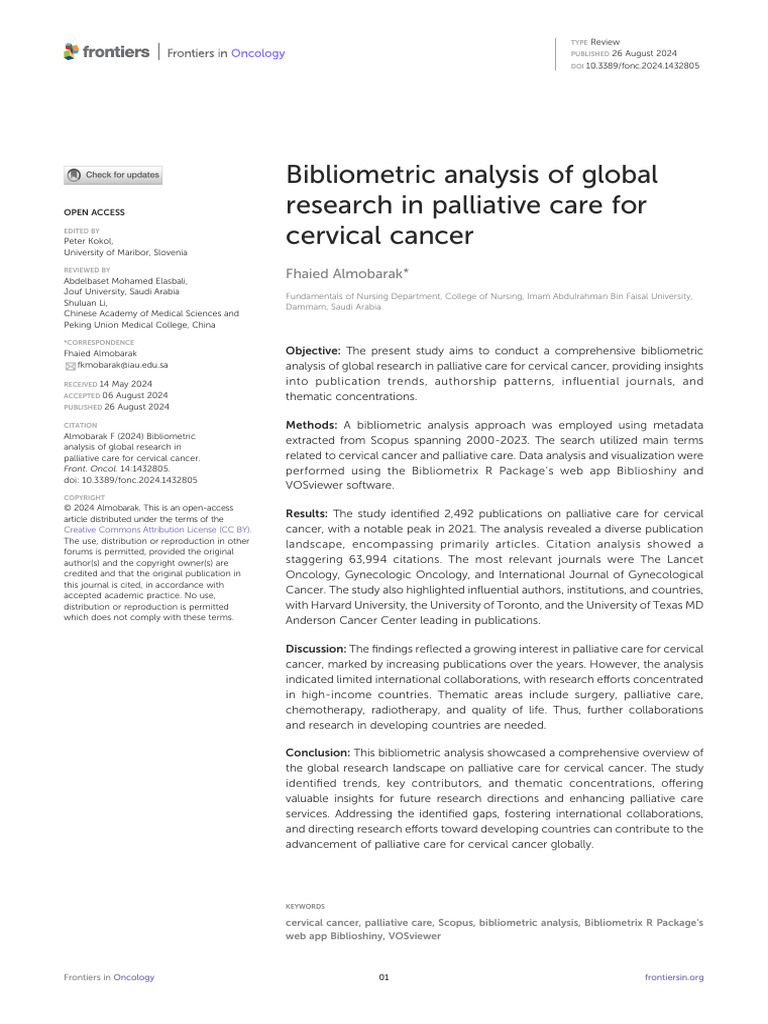 Bibliometric Analysis of Global Research in Pallia | PDF | Cancer ...
