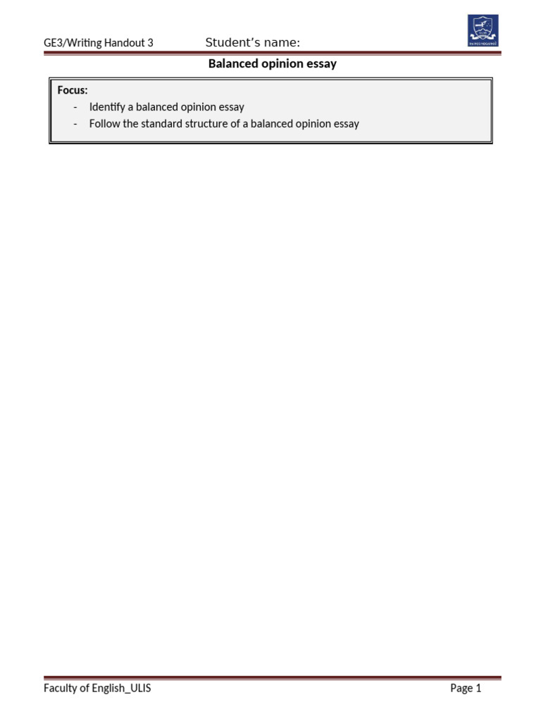 Balanced Opinion Essay Writing Guide | PDF | Essays | Genetic Engineering
