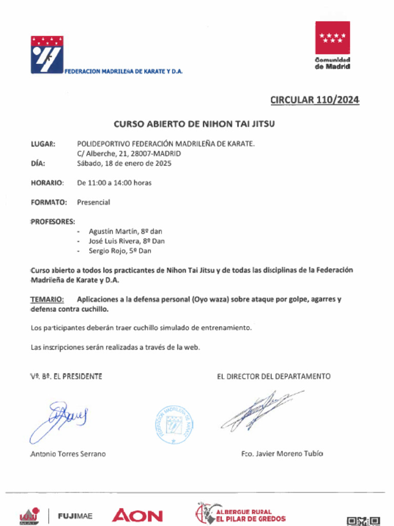 Circular 110-2024. Curso Abierto Nihon Tai Jitsu | PDF