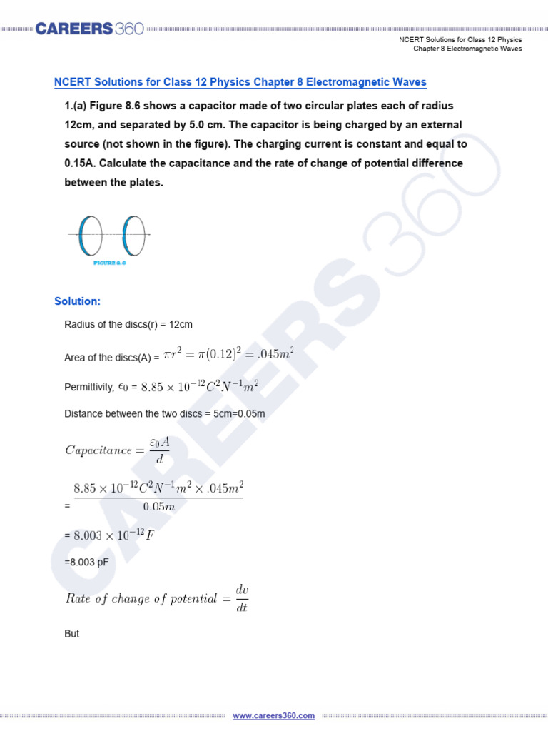 NCERT Solutions For Class 12 Physics Chapter 8 Electromagnetic Waves ...