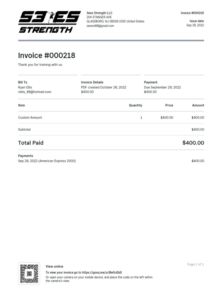Invoice For Ryan Ellis (000218) | PDF