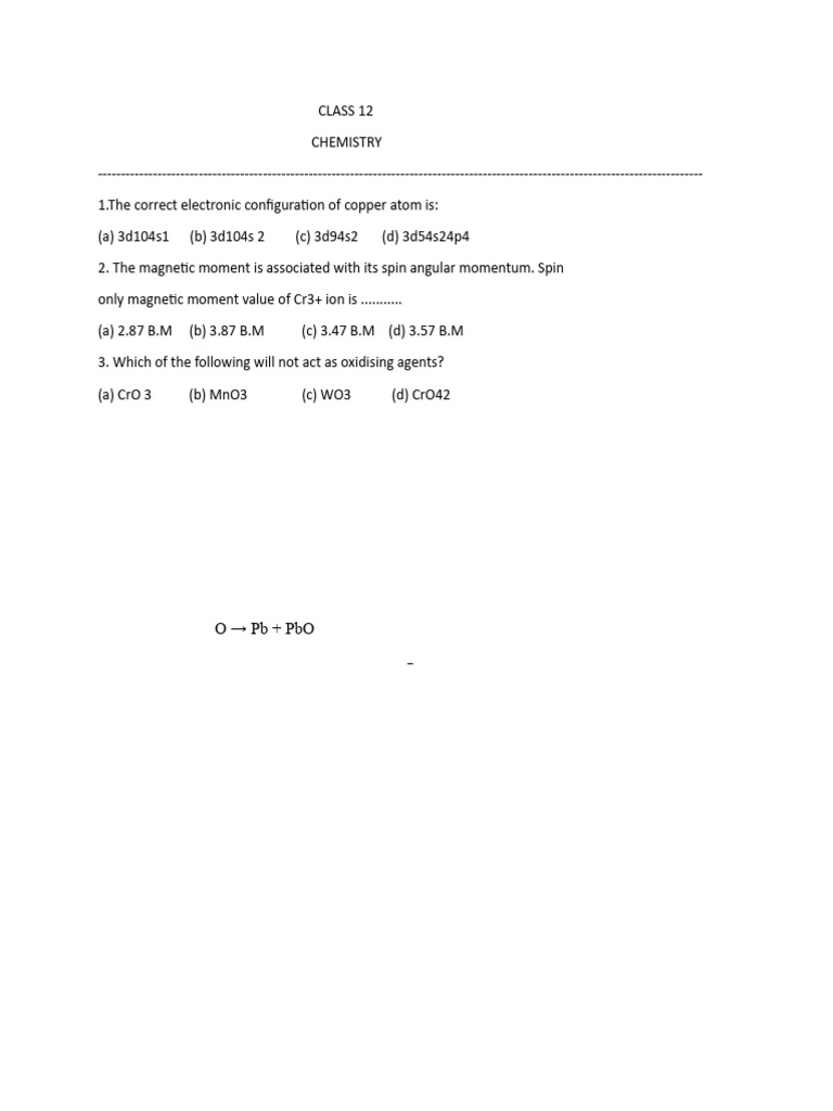 CLASS 12 CHM TEST HYE Om Classes | PDF | Chemical Reactions | Chemistry
