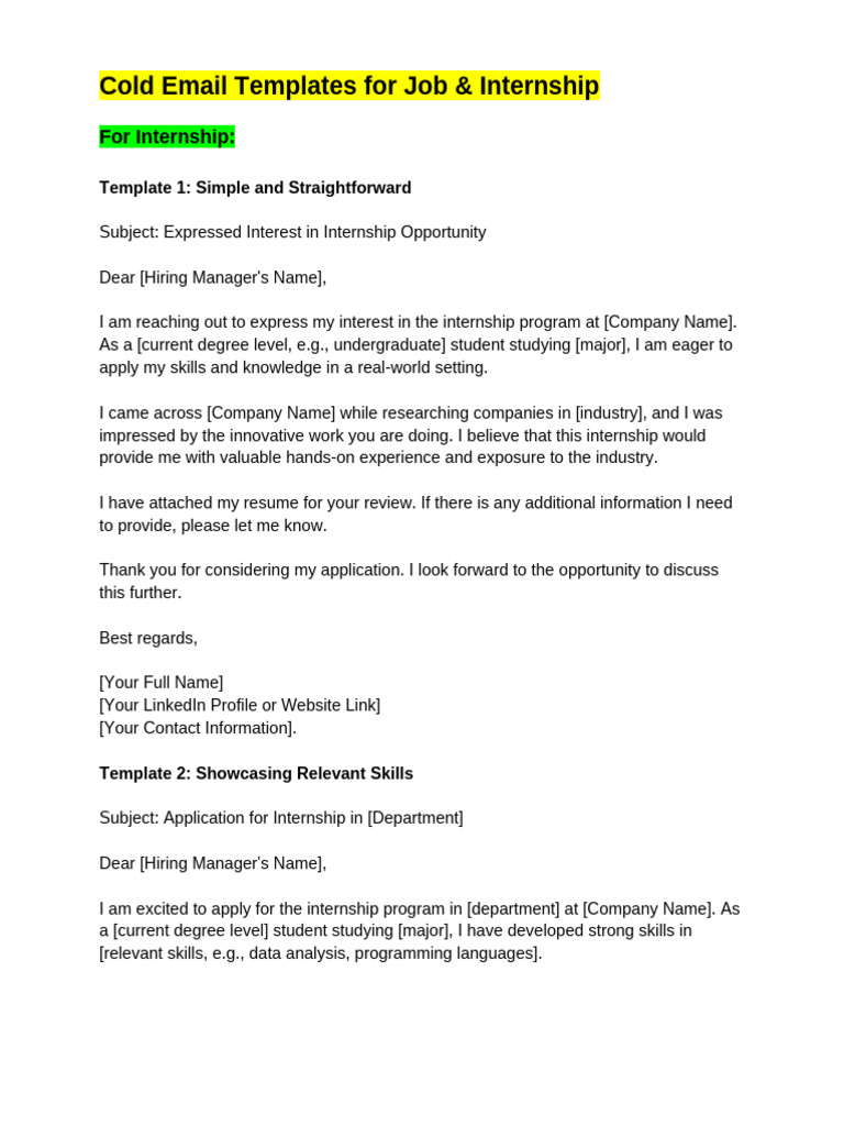 Cold Email Templates for Job & Internship | PDF | Résumé | Linked In