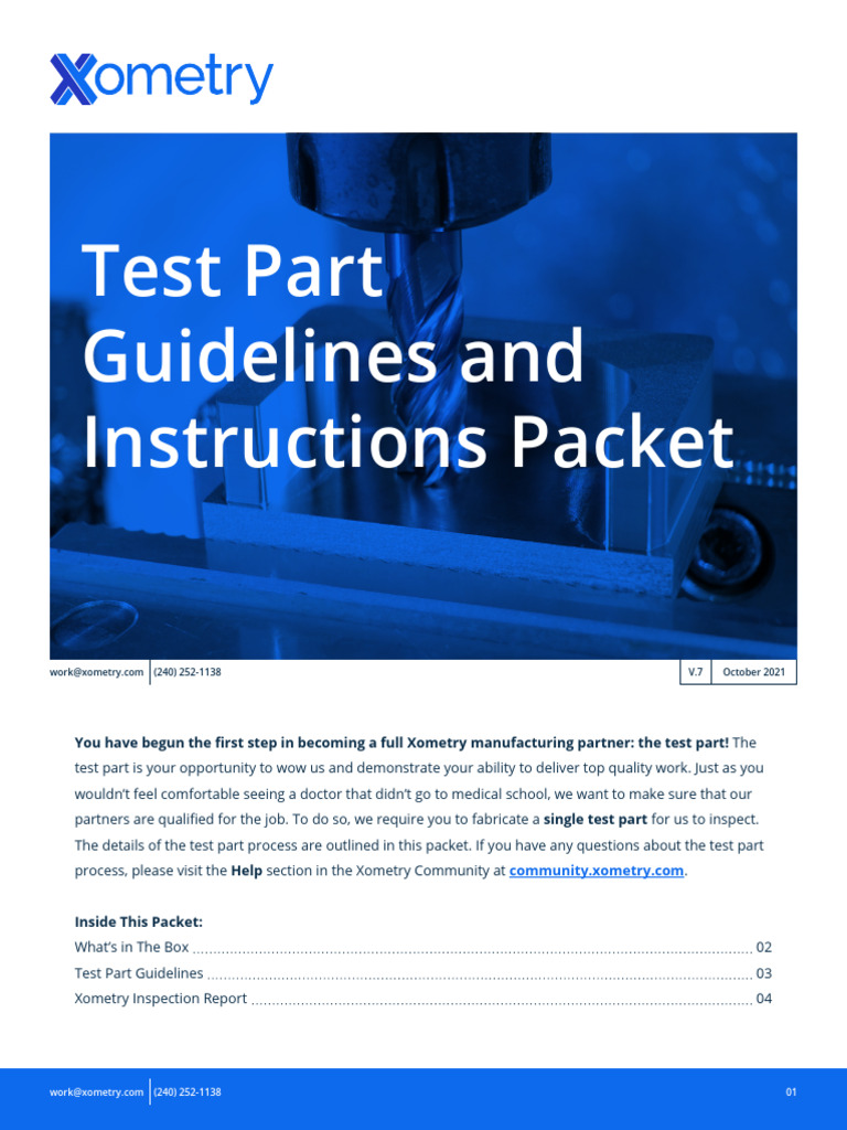 Xometry Test Part Guidelines and Instructions | PDF