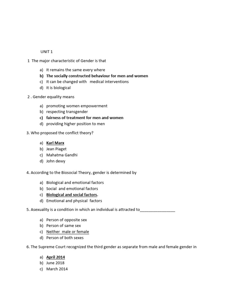 MCQ of Cluster | PDF | Gender | Gender Studies