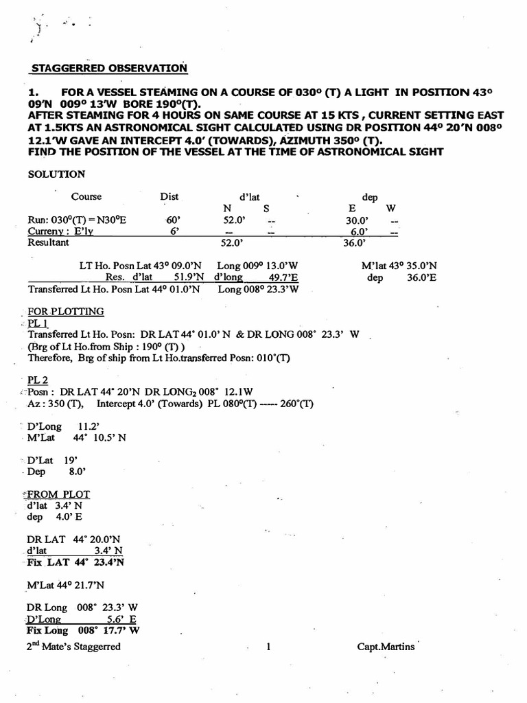 Capt. Martin's - Staggered - NAVIGATION - CHIEF MATE PHASE 1 | PDF ...