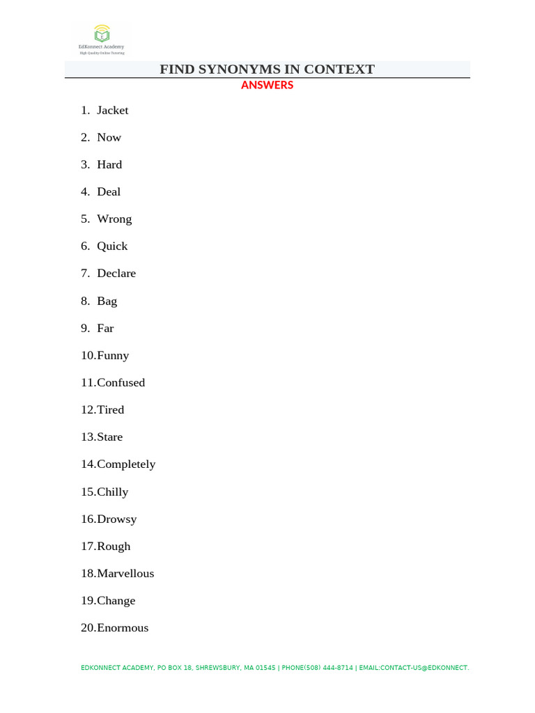 Find Synonyms in Context Answers | PDF