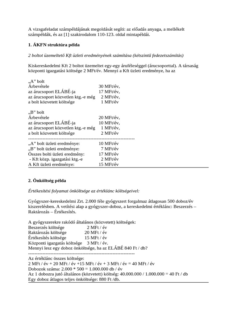 Feladat 1-ÁKFN Struktúra 2-3-Önköltség | PDF
