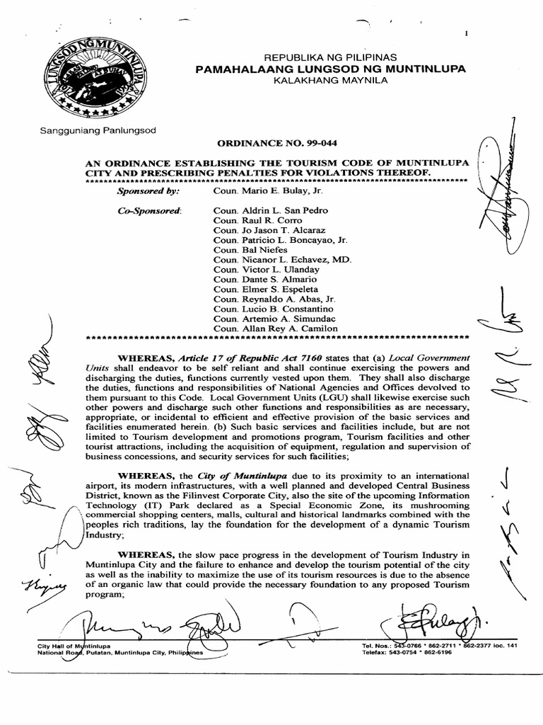 Muntinlupa Tourism Code (Ordinance 99-044) | PDF