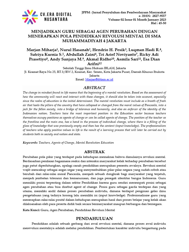 Templat JPPM MENJADIKAN GURU SEBAGAI AGEN PERUBAHAN DENGAN MENERAPKAN POLA PENDIDIKAN REVOLUSI ...