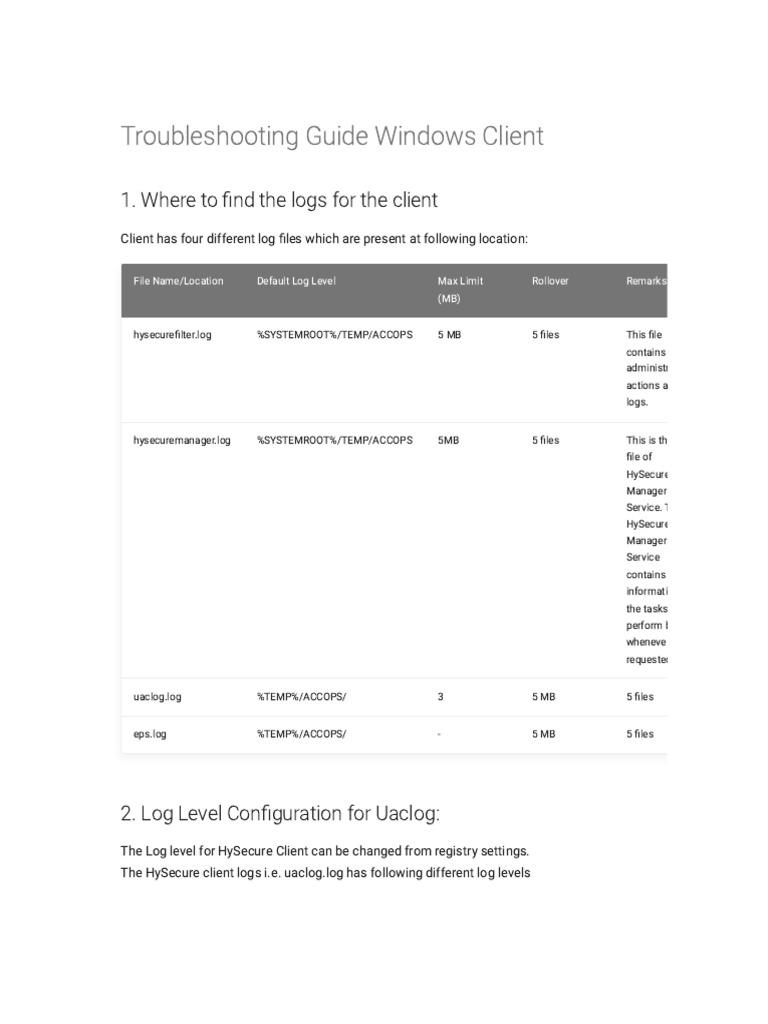 HySecure Client Troubleshooting Guide | PDF | Windows Registry | Proxy Server