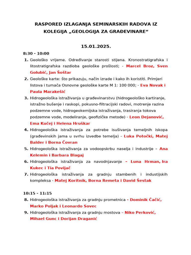 RASPORED TEMA ZA SEMINARSKI RAD - 2024 - 2025-Novo - 4.12 | PDF