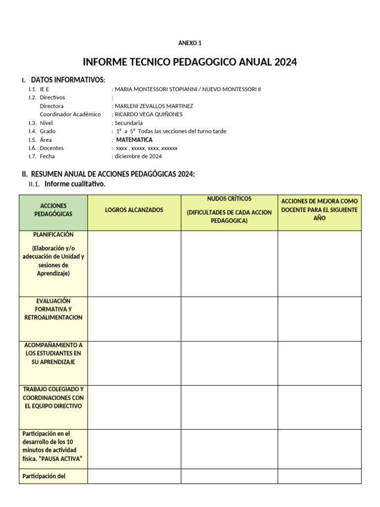 Formato Info TEC-PEDAG ANUAL 2024 | PDF | Aprendizaje