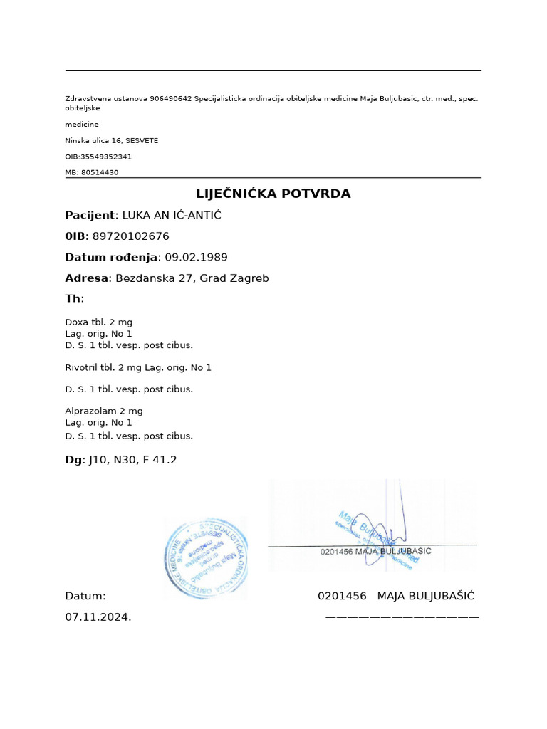 Liječnika Potvrda - LAA | PDF