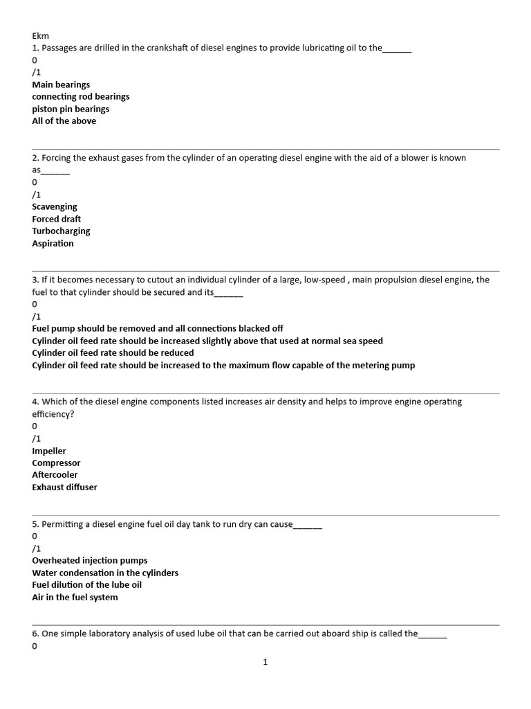 Diesel Engine Maintenance Quiz | PDF | Internal Combustion Engine ...