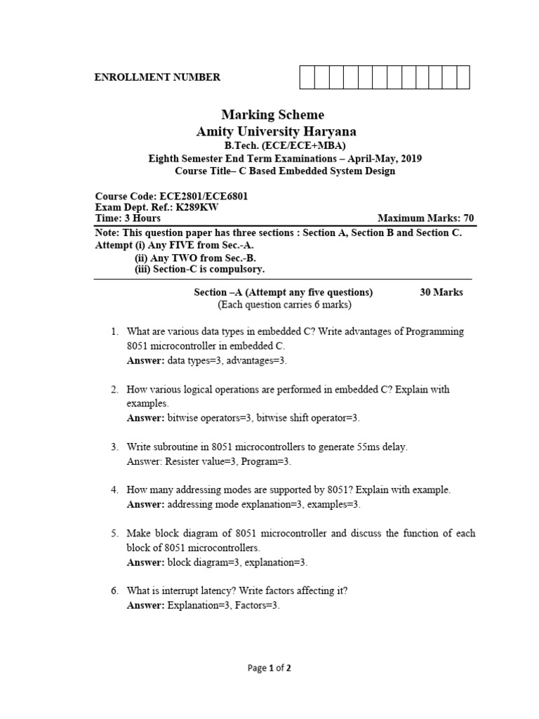 B Tech (ECE-Dual) VIII C Based Embedded System Design - Out | PDF | Microcontroller | Embedded ...