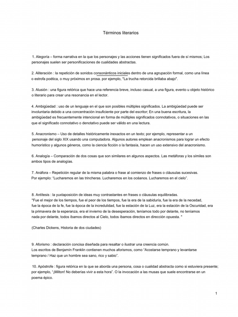 Lista de Términos Literarios (Alfabetica) Español | PDF | Razonamiento ...