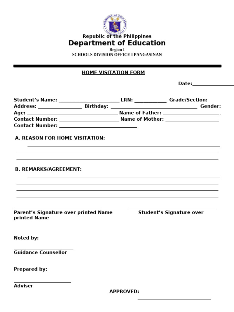 Home Visitation Form for Students | PDF