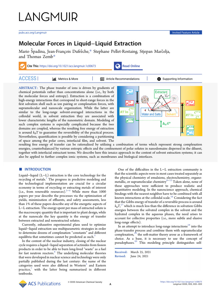 Špadina Et Al. - 2021 - Molecular Forces in Liquid-Liquid Extraction | PDF | Solvation ...