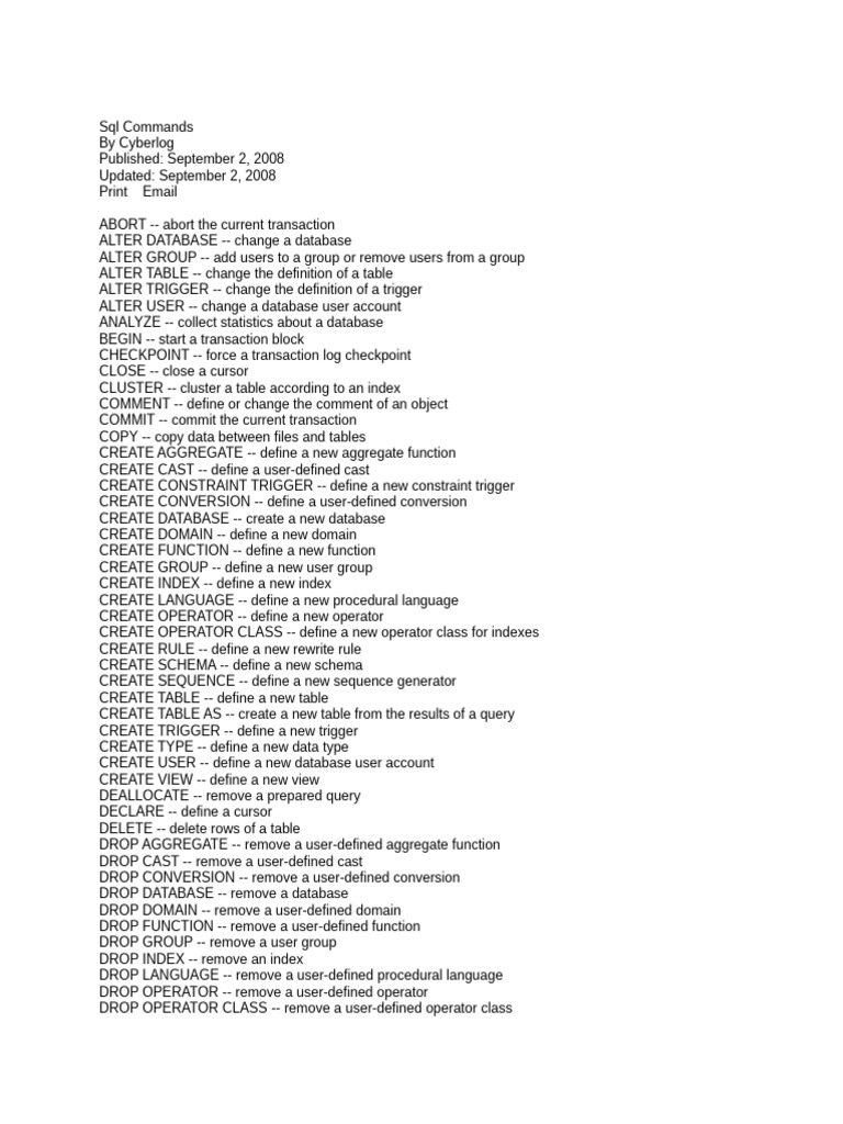 SQL Commands | PDF | Database Index | Databases SQL Commands | PDF | Database Index | Databases
