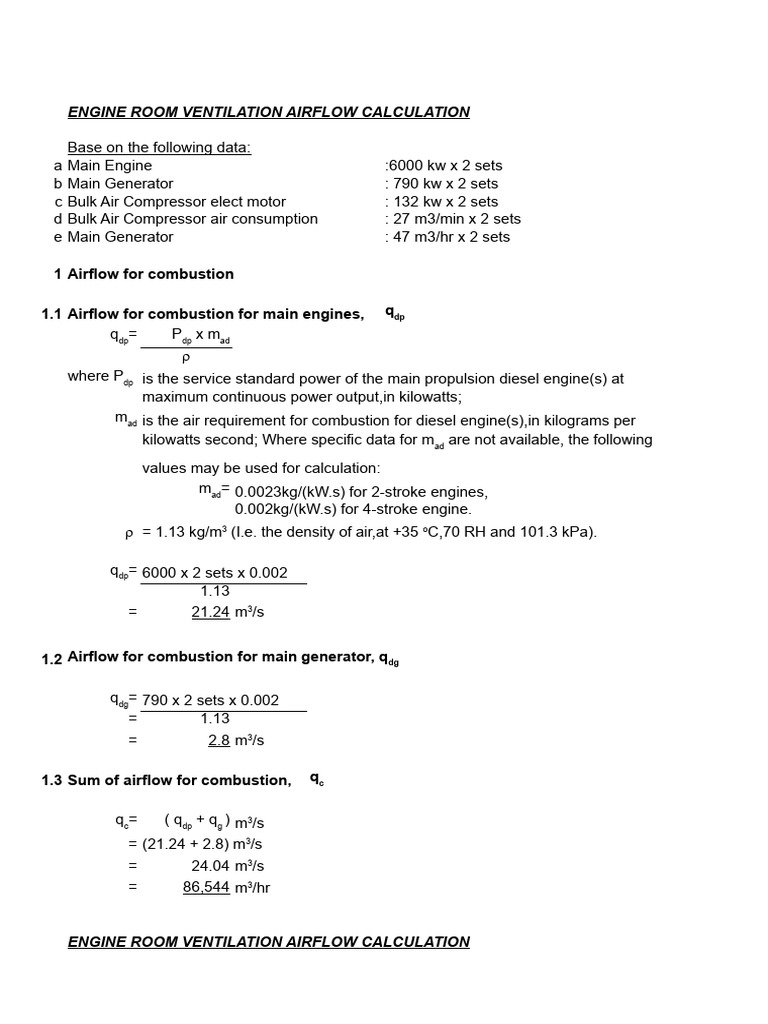 Engine Room Ventilation Airflow Guide | PDF | Engines | Watt