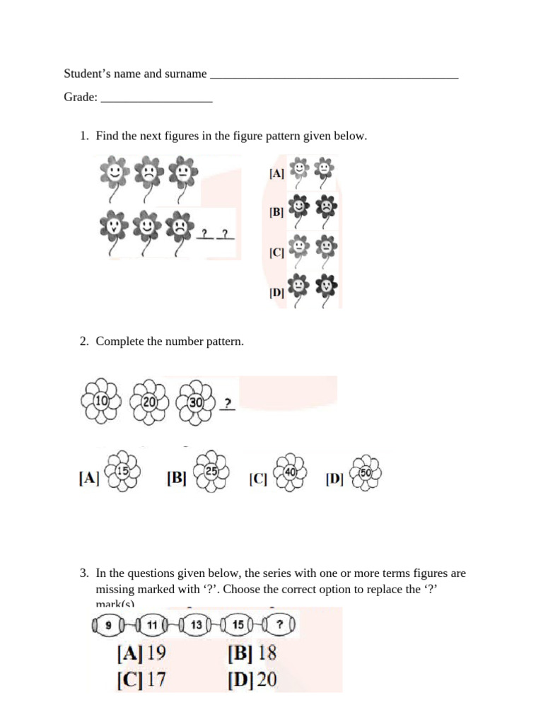 Logic test grade 1 | PDF