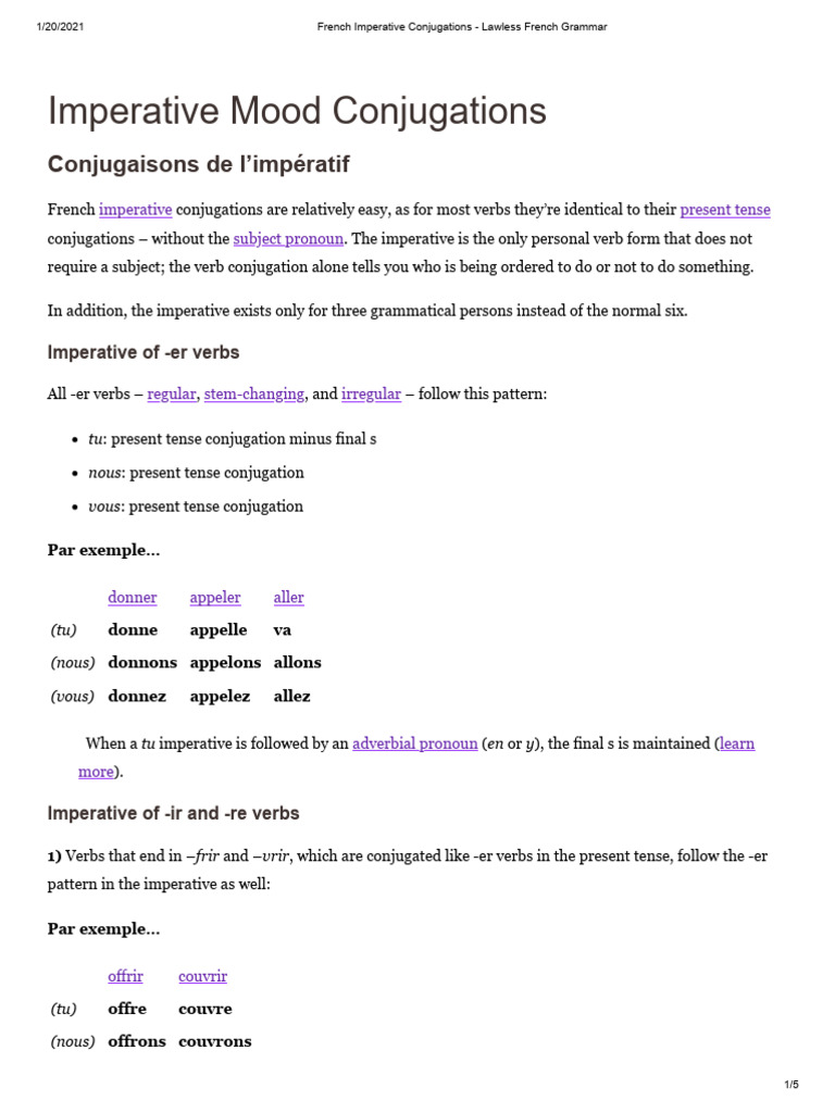 French Imperative Conjugations | PDF | Grammatical Conjugation | Languages
