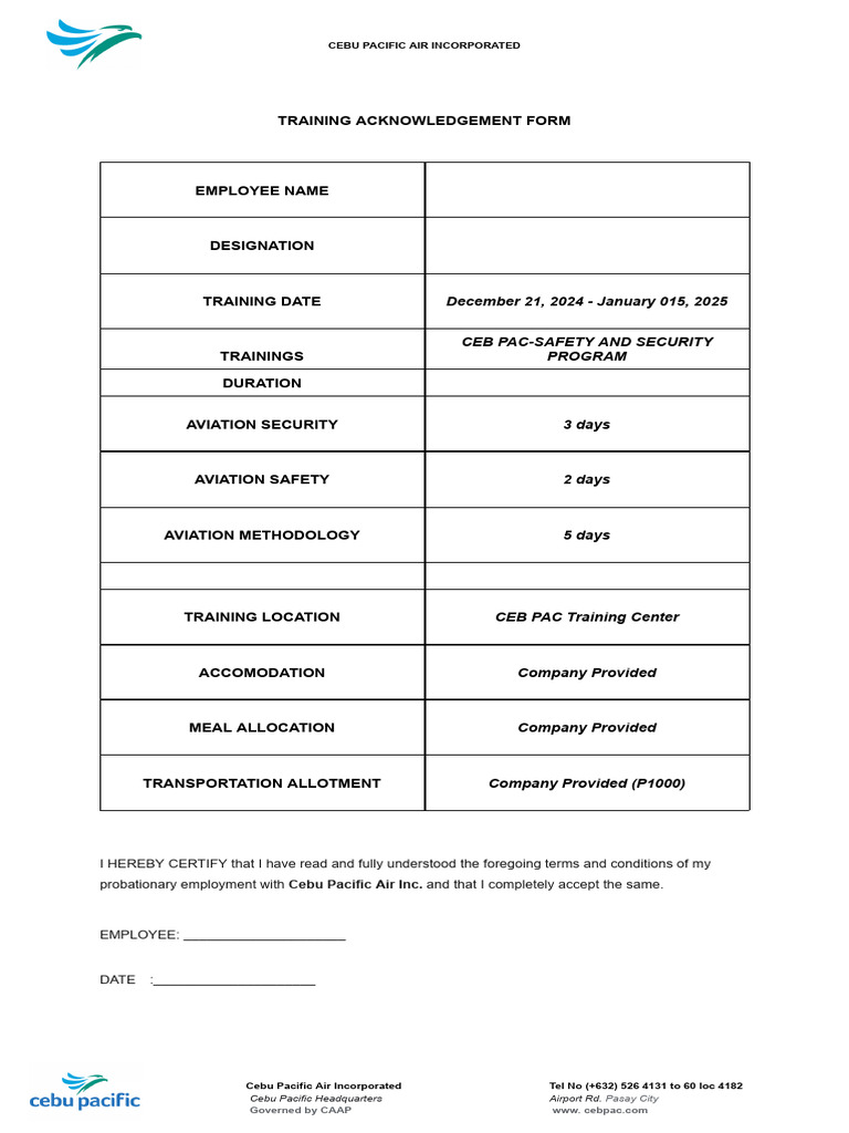 Training Acknowledgement Form | PDF