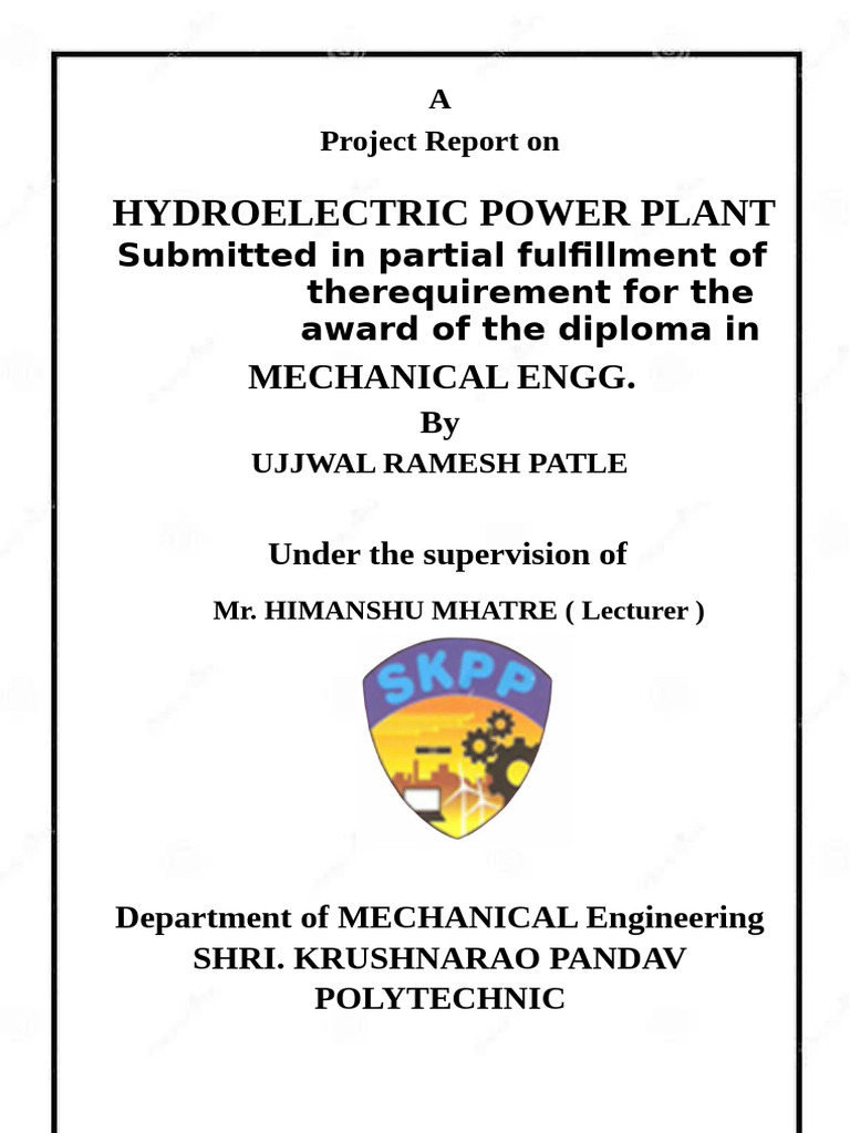 Hydroelectric Power Plant Project Report | PDF | Hydroelectricity ...