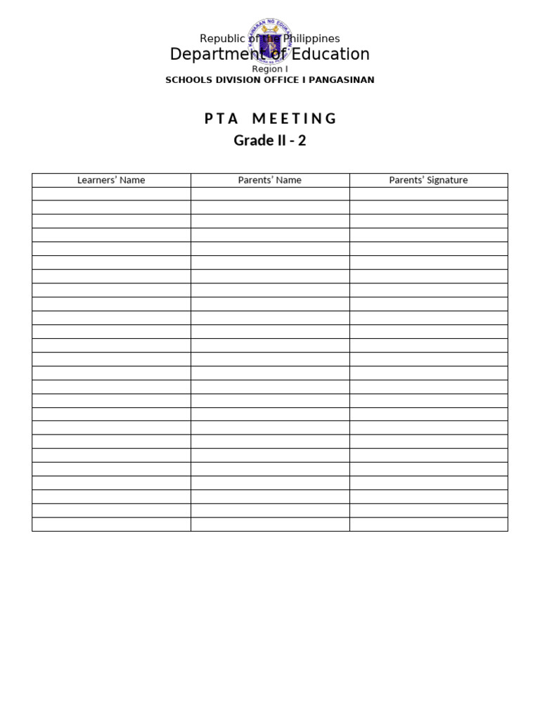 PTA MEEtI N G ATTENDANCE | PDF
