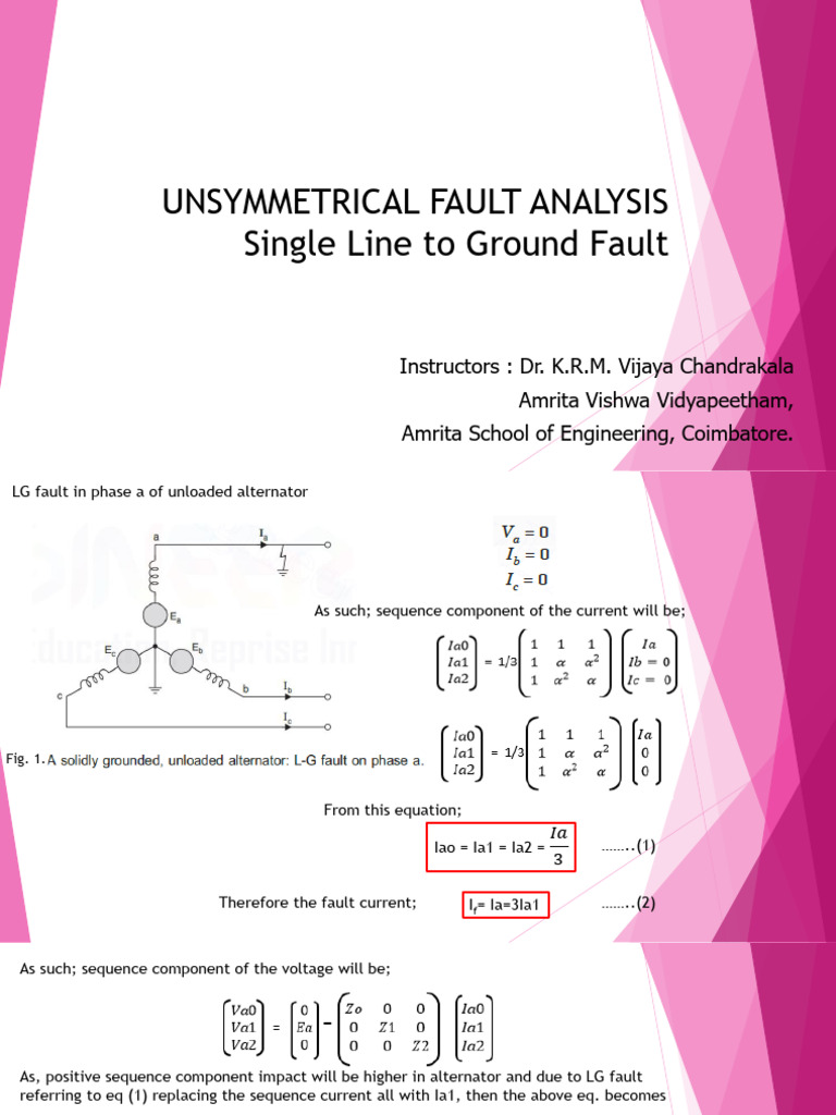 Class V- Unsymmetrical fault analysis - Line to Ground Fault | PDF