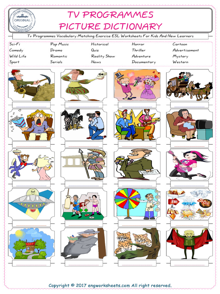 Tv-Programmes-Vocabulary-Matching-Exercise-ESL-Worksheets-For-Kids-And-New-Learners-3737 | PDF