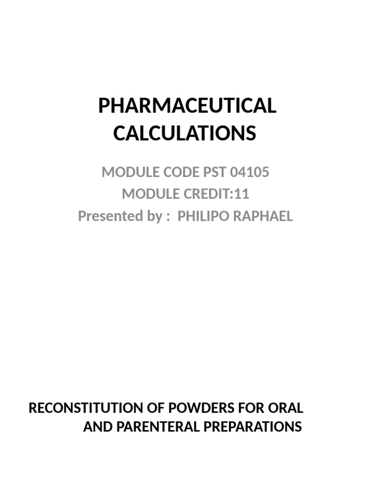 Reconstitution Calculations for Medications | PDF | Intravenous Therapy ...