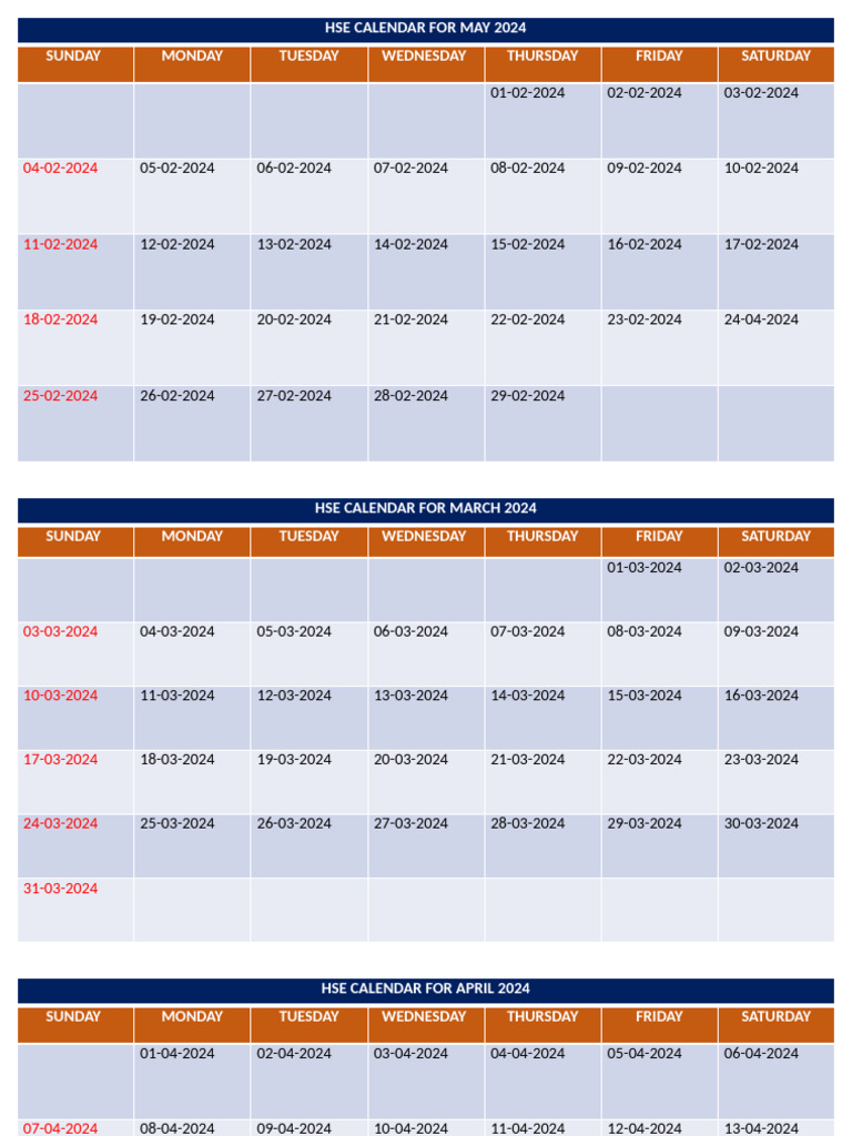 HSE Training & Inspection Calendar | PDF