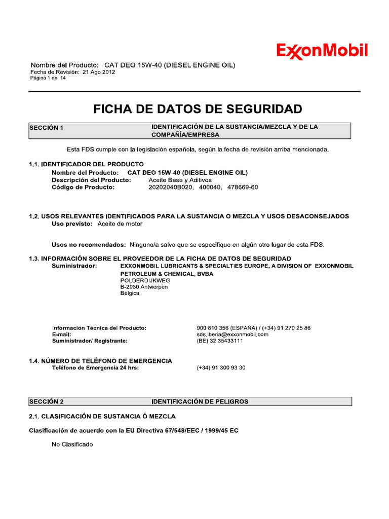MSDS 15W-40 3e-9713 | PDF