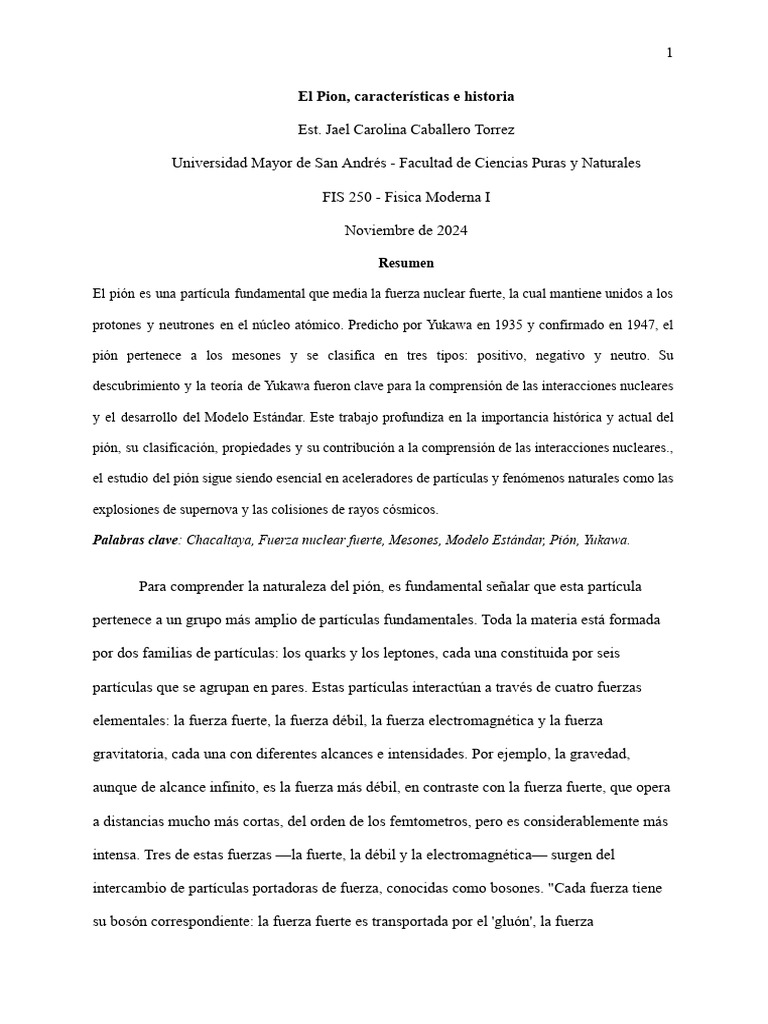 El Pion, Características e Historia | PDF | Boson | Partículas fisicas